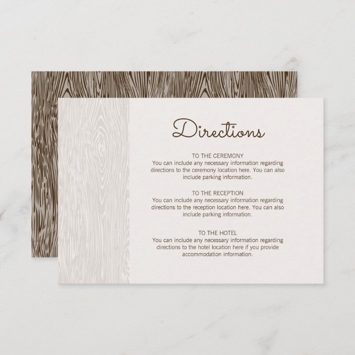 Modern Rustic Woodgrain Wedding Directions Card | Zazzle.com