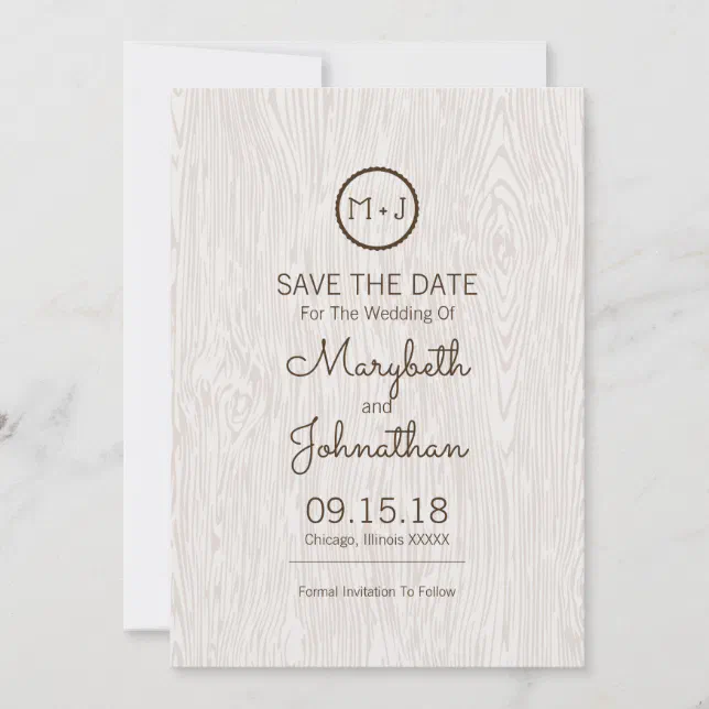 Modern Rustic Woodgrain Wedding Save The Date Card | Zazzle