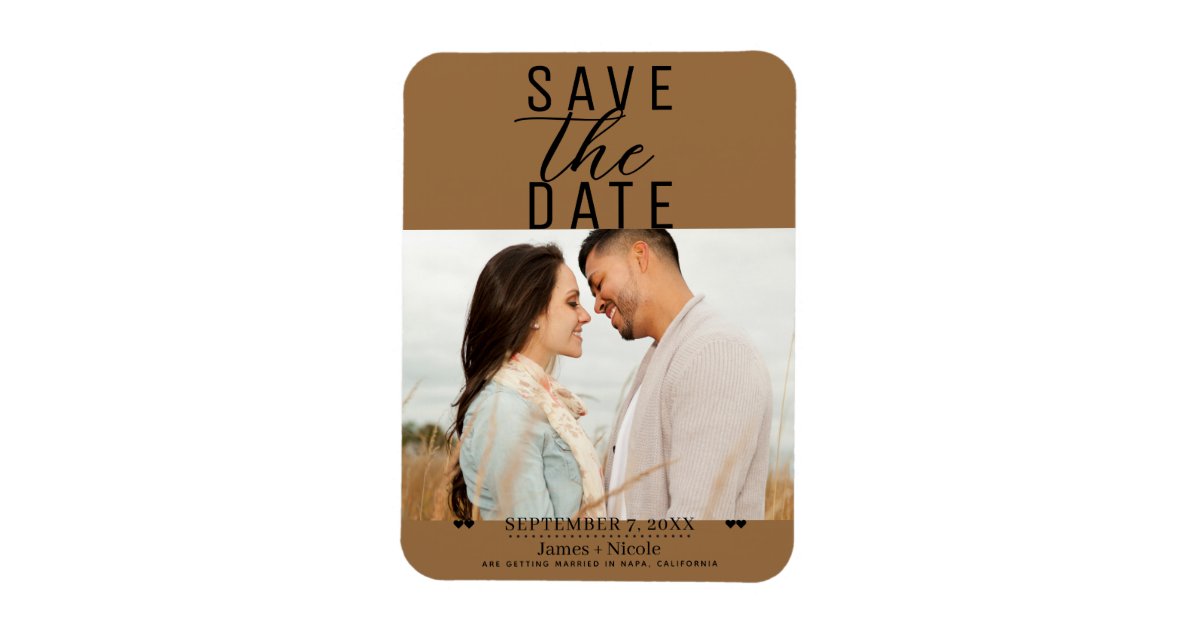 Modern Saddle Brown Save the Date Wedding Photo Magnet | Zazzle