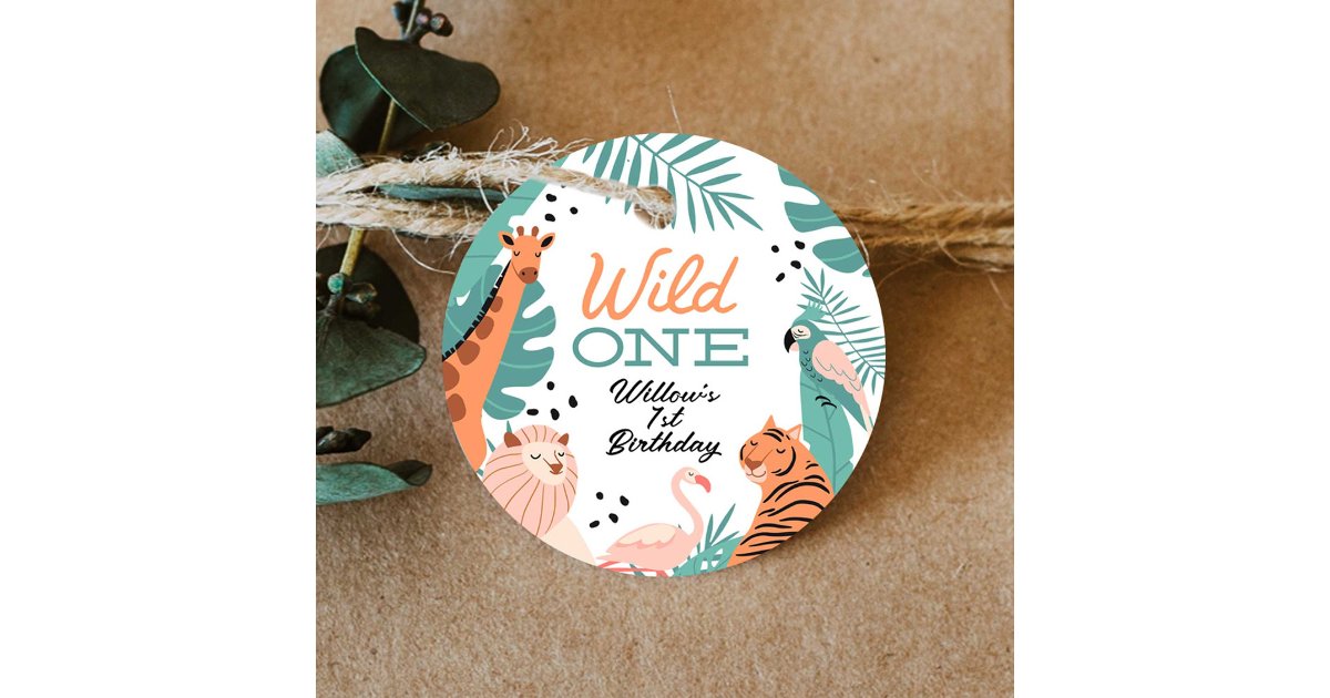 Modern Safari Animals Wild One Birthday Favor Tags | Zazzle