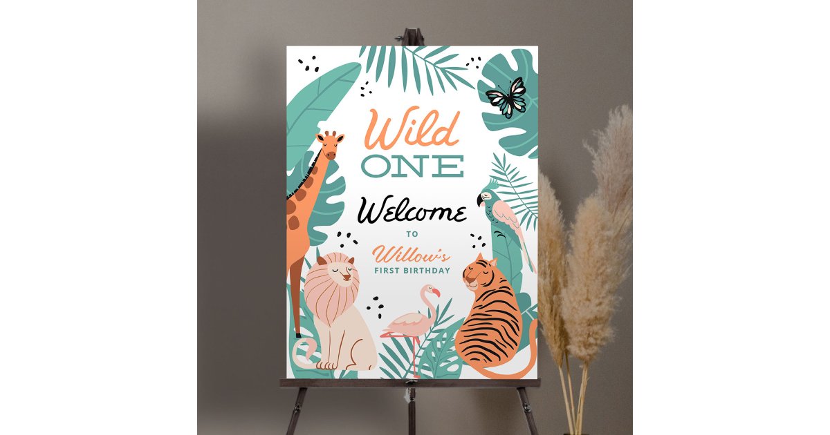 Modern Safari Animals Wild One Welcome Sign | Zazzle