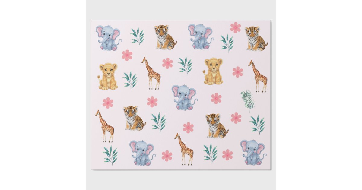 Modern Safari Jungle Animals elephant Tiger Lion Wrapping Paper | Zazzle
