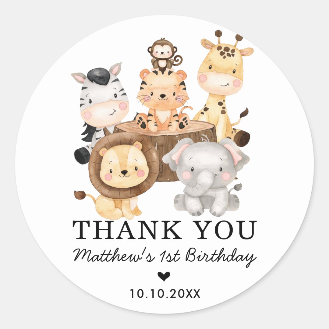 Modern Safari Wild Animals Birthday Baby Shower Classic Round Sticker ...