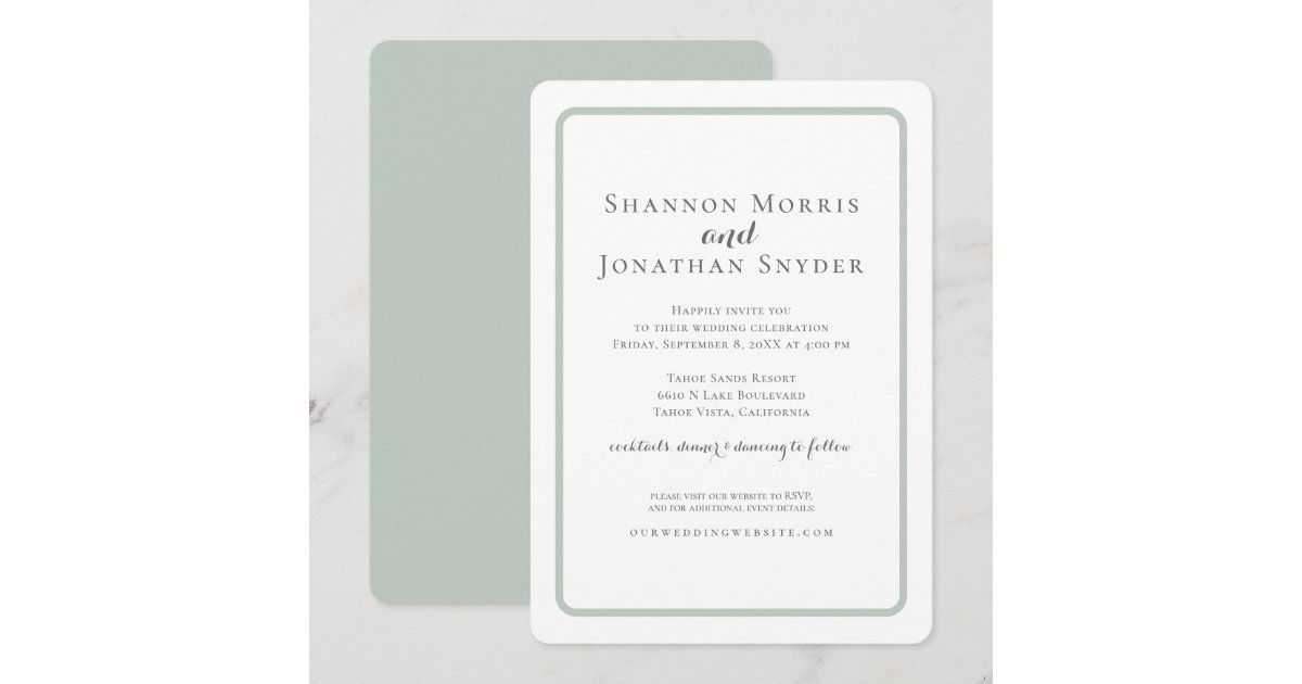 Modern Sage Border Wedding Invitation | Zazzle