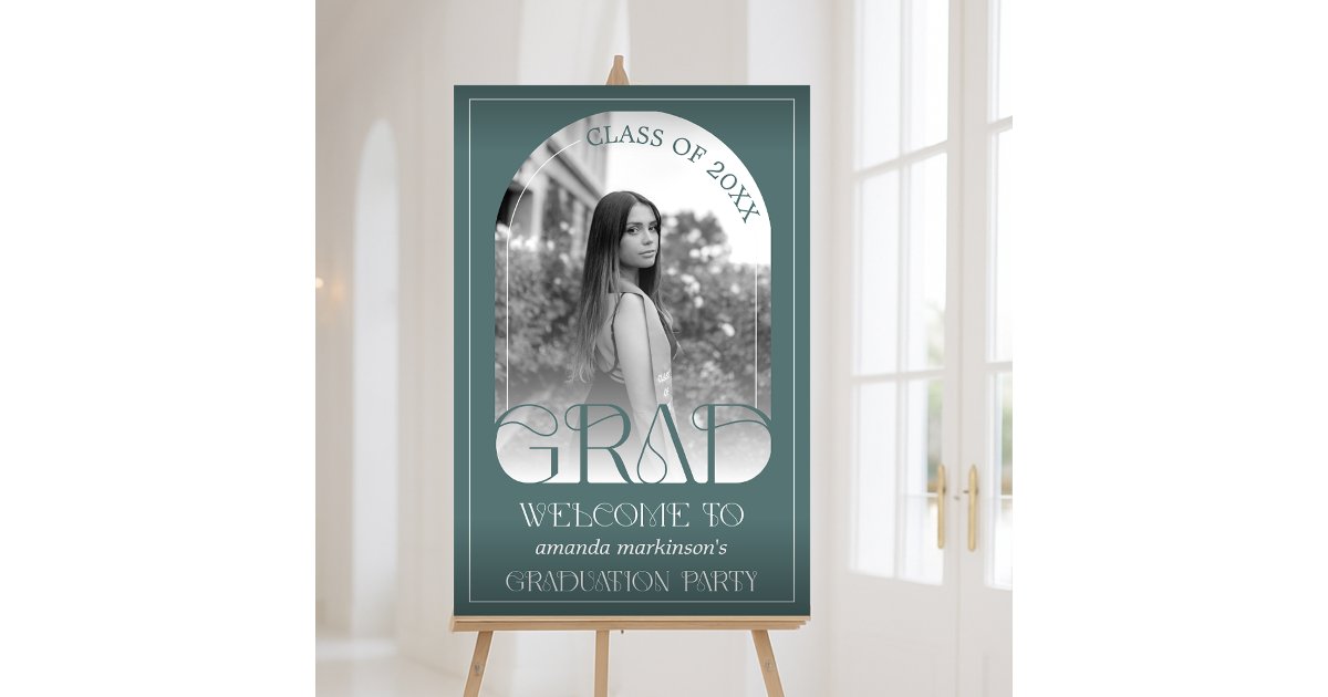Modern Sage Green Arch Photo Graduation Welcome Foam Board | Zazzle