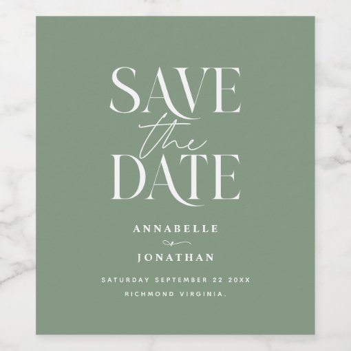Modern sage green elegant minimal script wedding wine label | Zazzle