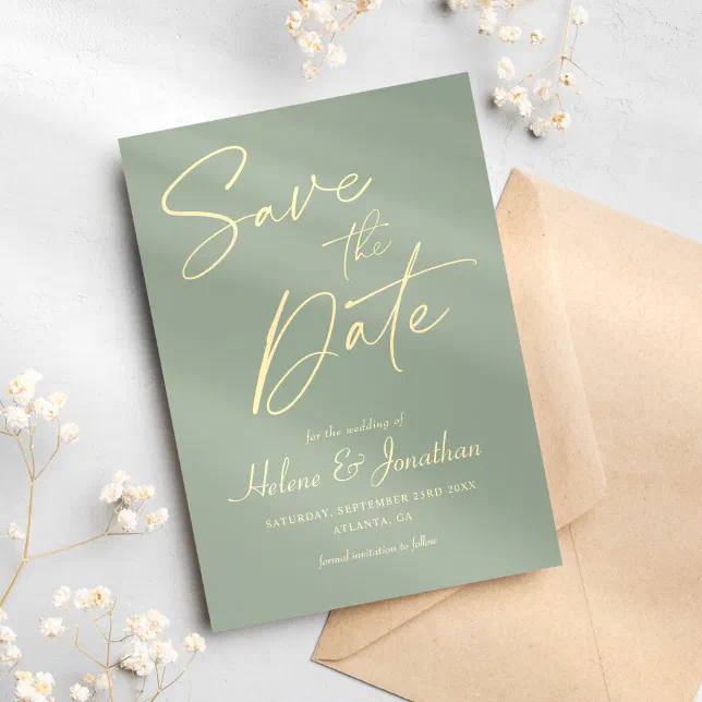 Modern Sage Green Elegant Minimalist Wedding Save The Date | Zazzle