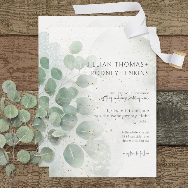 Modern Sage Green Eucalyptus & Gold Wedding Invitation | Zazzle