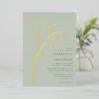 Modern Sage Green Gold Tulip Wedding Foil Invitation | Zazzle