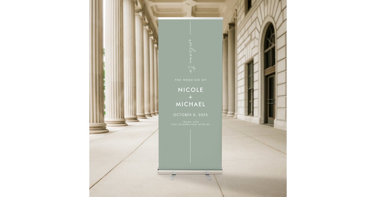 Modern Sage Green Minimal Chic Wedding Welcome Retractable Banner | Zazzle