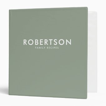 Modern Sage Green Minimalist Family Recipes 3 Ring Binder | Zazzle