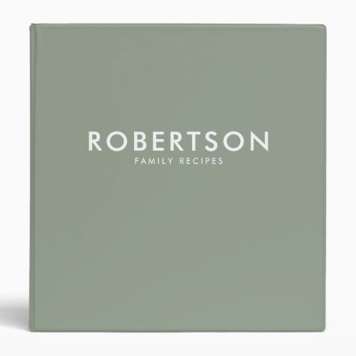 Modern Sage Green Minimalist Family Recipes 3 Ring Binder | Zazzle