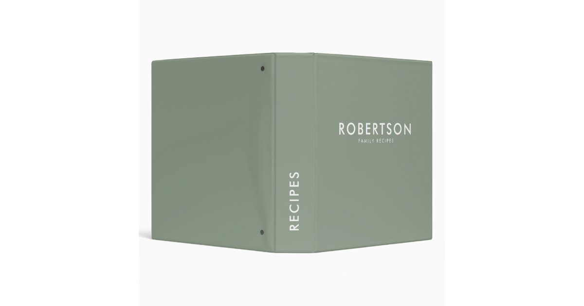Modern Sage Green Minimalist Family Recipes 3 Ring Binder | Zazzle