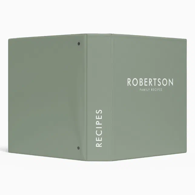 Modern Sage Green Minimalist Family Recipes 3 Ring Binder | Zazzle