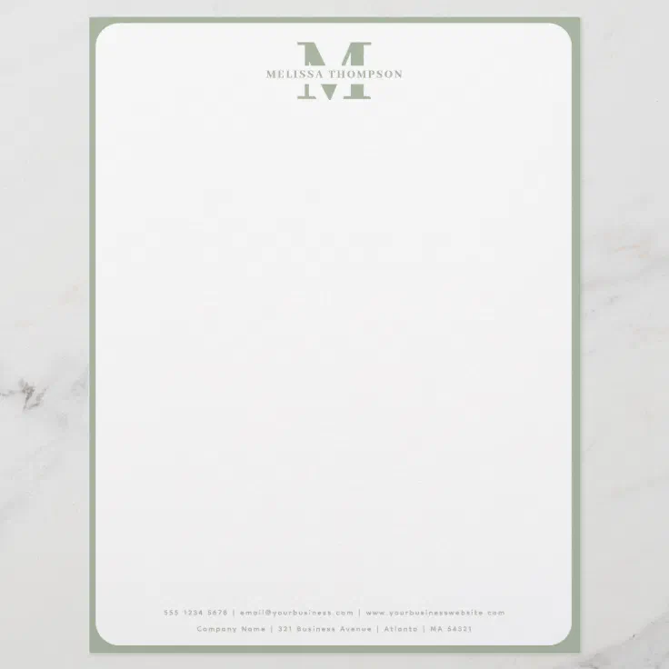 Modern Sage Green Monogrammed Letterhead | Zazzle