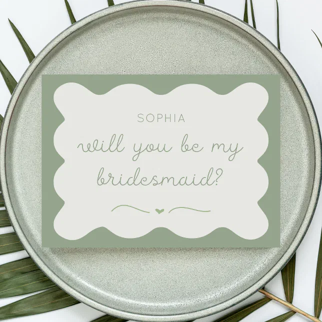 Modern Sage Green Personalized Bridesmaid Proposal Note Card | Zazzle