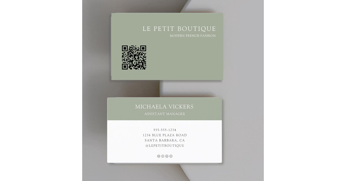 Modern Sage Green QR Code Professional Business Card | Zazzle