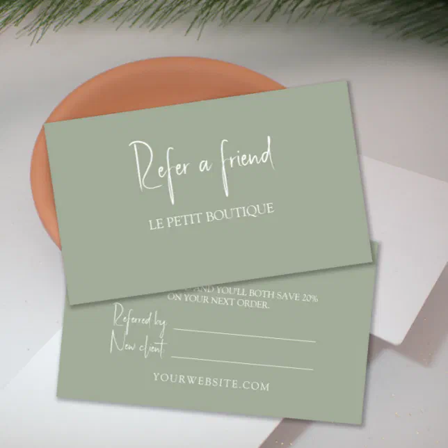 Modern Sage Green Refer a Friend Card | Zazzle