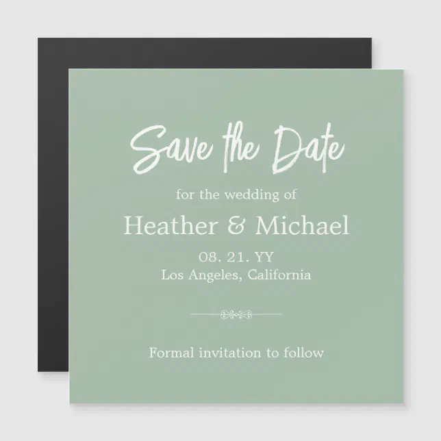 Modern Sage Green Save The Date Wedding Magnetic Invitation | Zazzle