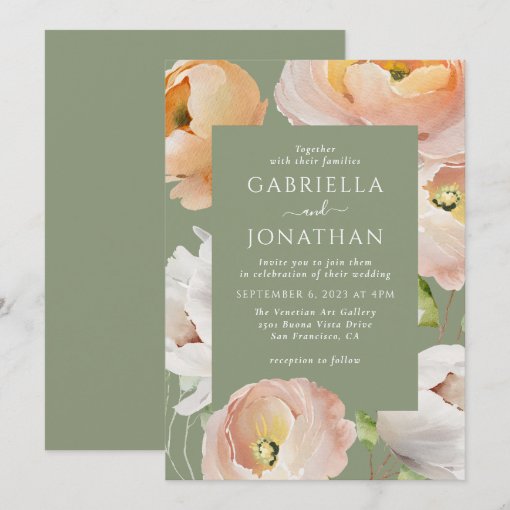 Modern Sage Green Watercolor Floral Wedding Invitation | Zazzle