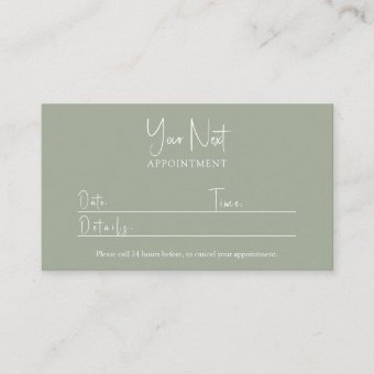 Modern Sage Green with QR Code Appointment Card | Zazzle