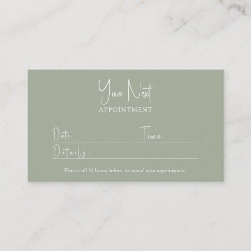 Modern Sage Green with QR Code Appointment Card | Zazzle