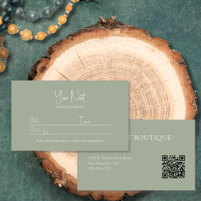 Modern Sage Green with QR Code Appointment Card | Zazzle