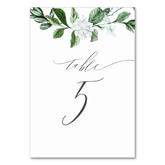 Modern Sage Greenery White Floral No 5 Wedding Table Number | Zazzle