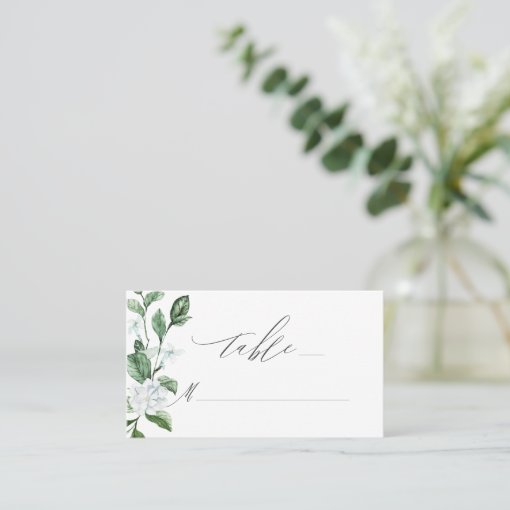 Modern Sage Greenery White Floral Wedding Place Card | Zazzle