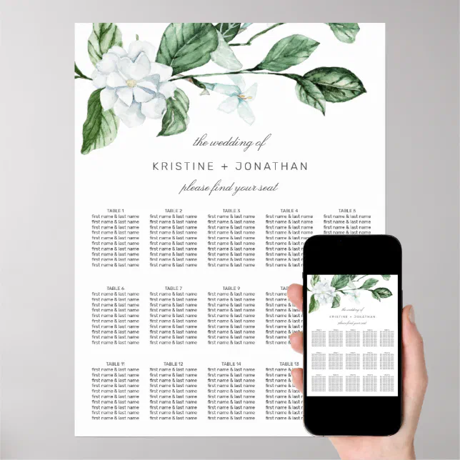 Modern Sage Greenery Wreath Floral Wedding Seating Poster | Zazzle
