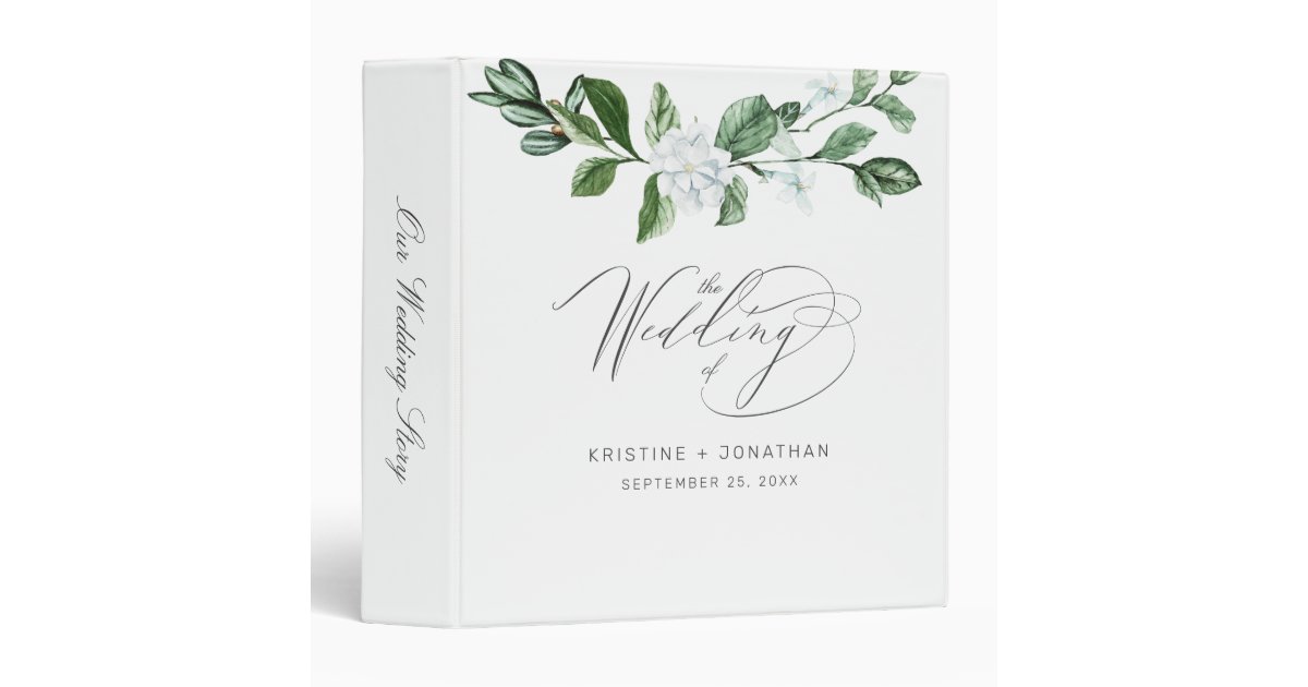 Modern Sage Greenery Wreath White Floral Wedding 3 Ring Binder | Zazzle