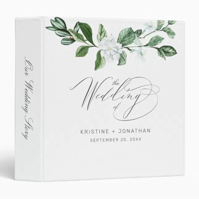 Modern Sage Greenery Wreath White Floral Wedding 3 Ring Binder | Zazzle