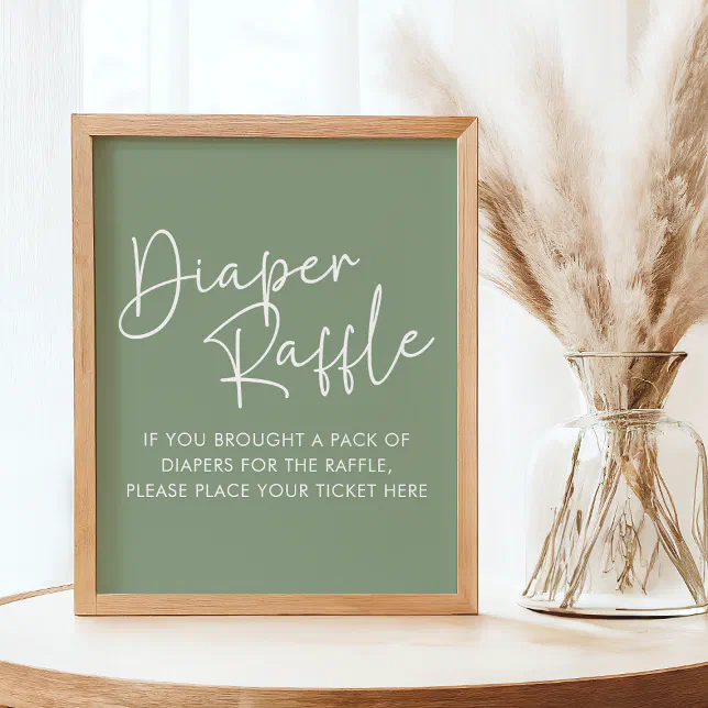 Modern Sage Oh Baby Simple Baby Diaper Raffle Poster | Zazzle