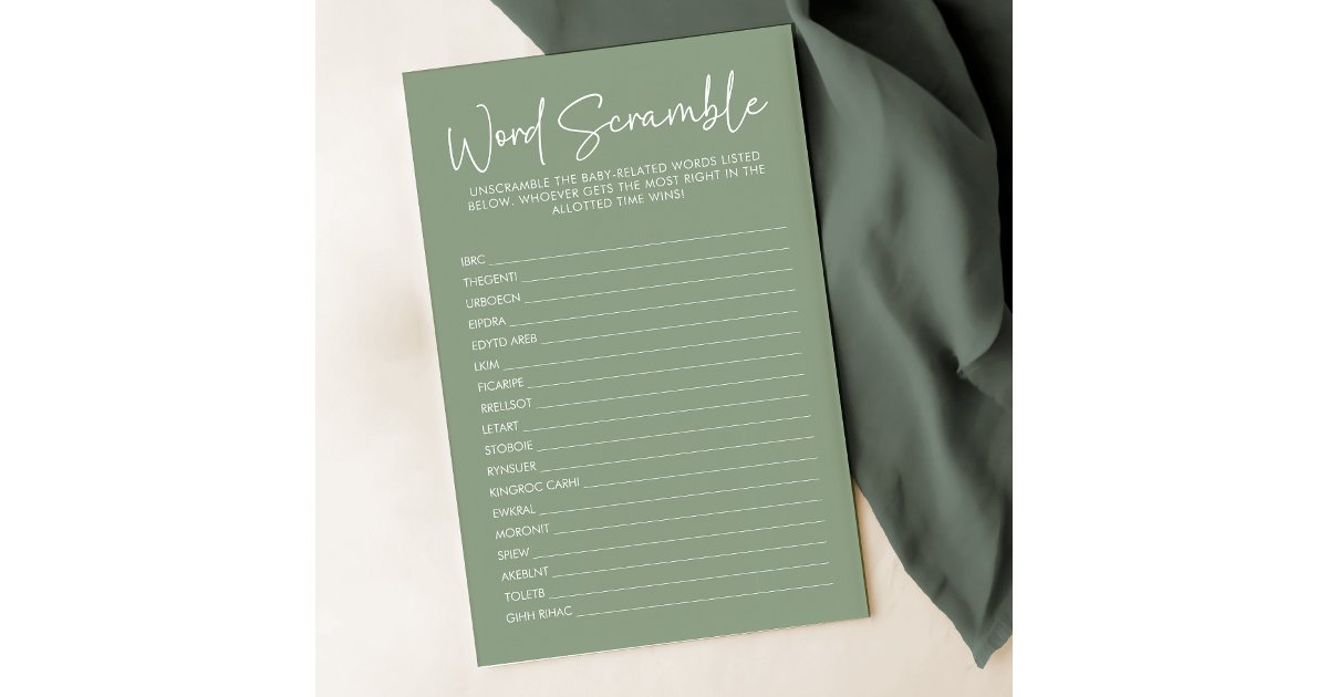 Modern Sage Oh Baby Simple Word Scramble Game | Zazzle