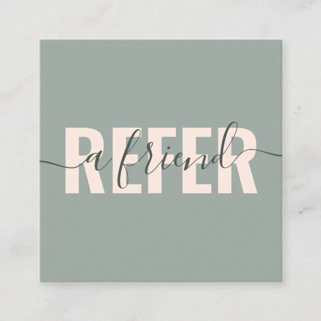 Modern sage peach refer a friend script signature referral card | Zazzle
