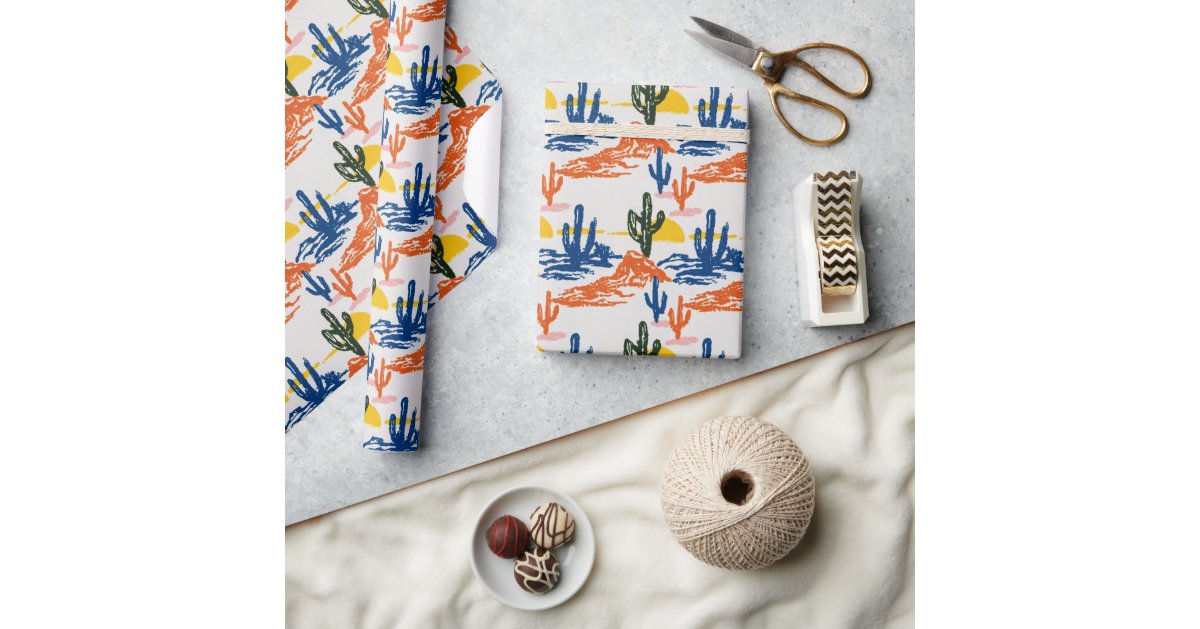 Modern Saguaro Desert Landscape Wild West Wrapping Paper | Zazzle