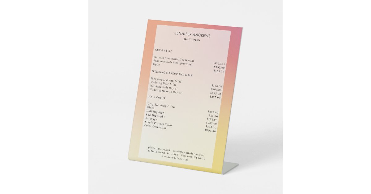 Modern Salon Price Socket Pedestal Sign | Zazzle