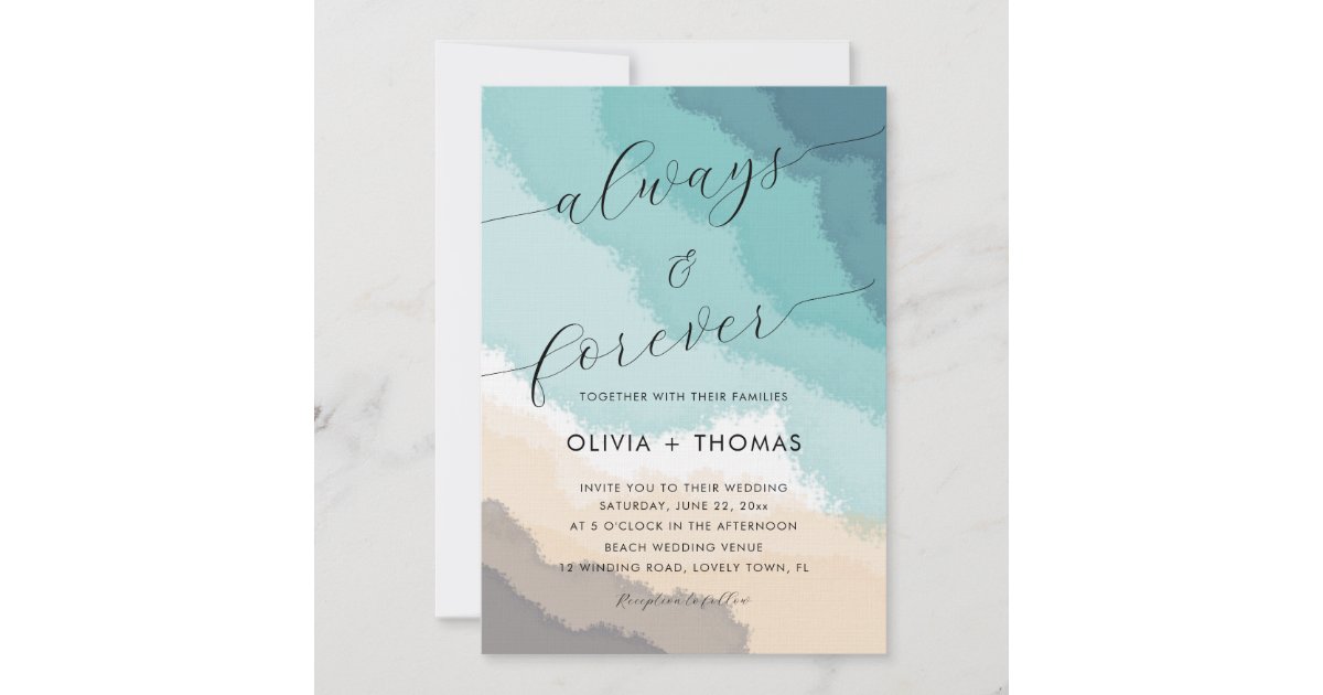 Modern Sand Beach Waves Always Forever Wedding Invitation | Zazzle