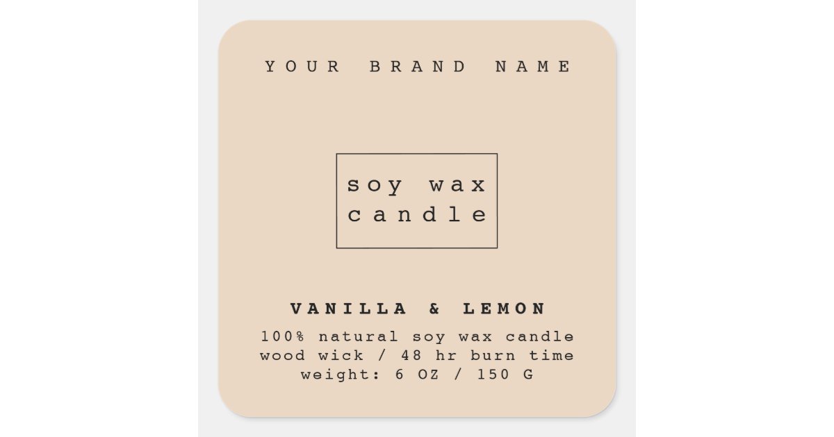 Modern sandy tan cosmetics packaging candle square sticker | Zazzle