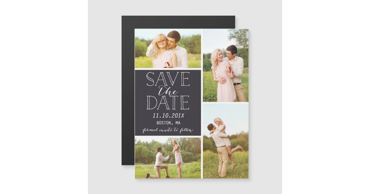 Modern Save The Date 4 Photo Classic Collage Magnetic Invitation | Zazzle