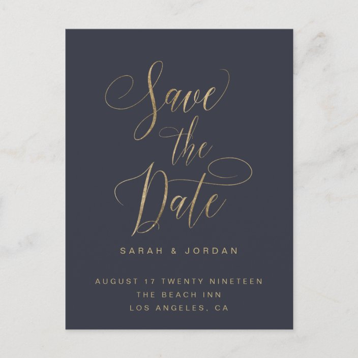 Modern Save The Date Card, With Golden Text Announcement Postcard ...