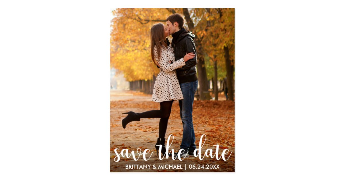 Modern Save The Date Engagement Couple Photo WL Postcard | Zazzle.com