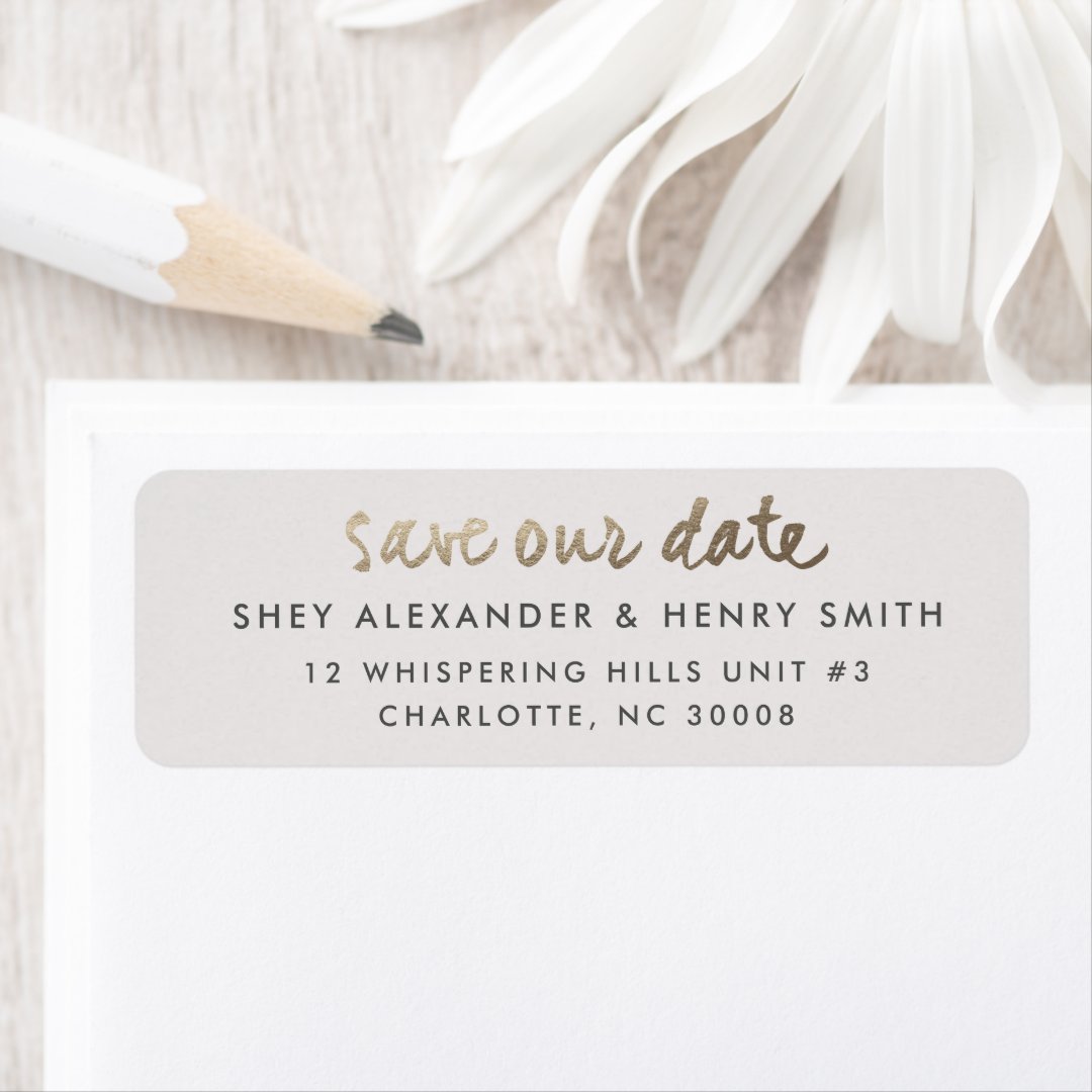 Modern Save the date Gold Return Address Label | Zazzle
