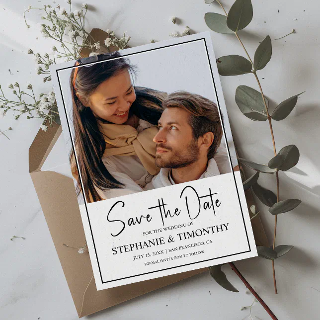 Modern Save The Date Photo Announcement Card | Zazzle