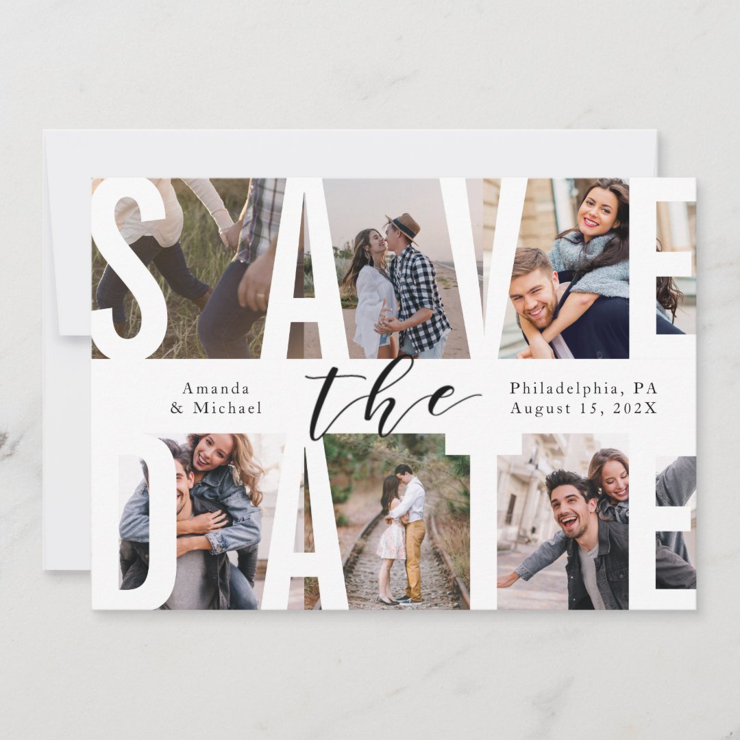 Modern Save the Date Photo Collage Invitation | Zazzle