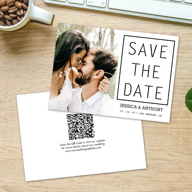 Modern Save The Date Photo QR Code Wedding Invitation | Zazzle