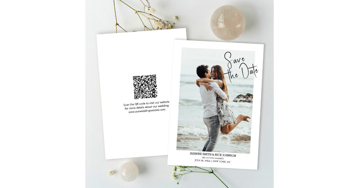 Modern Save The Date QR Code Photo Wedding Invitation | Zazzle