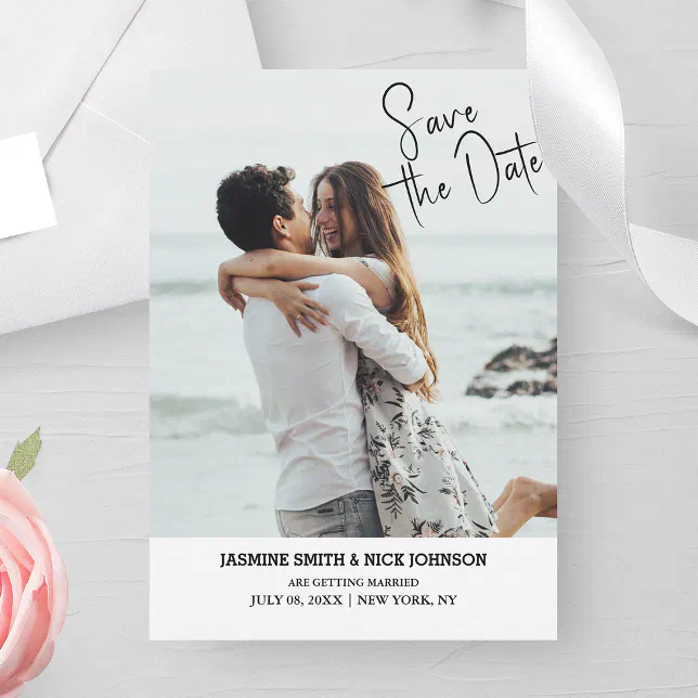 Modern Save The Date QR Code Photo Wedding Invitation | Zazzle
