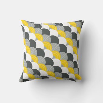 MODERN scallop fan pattern charcoal grey yellow Throw Pillow | Zazzle