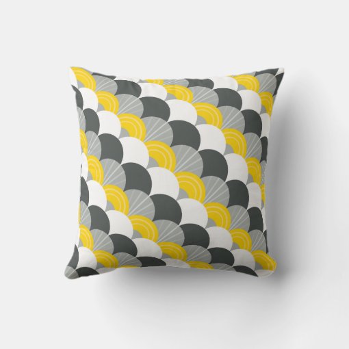 MODERN scallop fan pattern charcoal grey yellow Throw Pillow | Zazzle